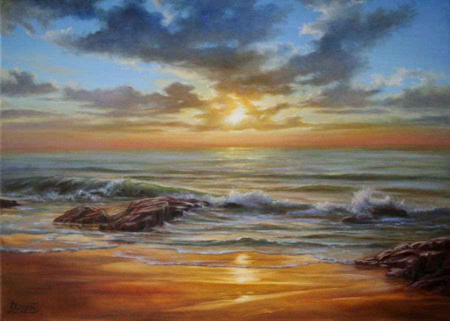 Morze Słońce ręcznie malowany obraz olejny Lidia Olbrycht Paint