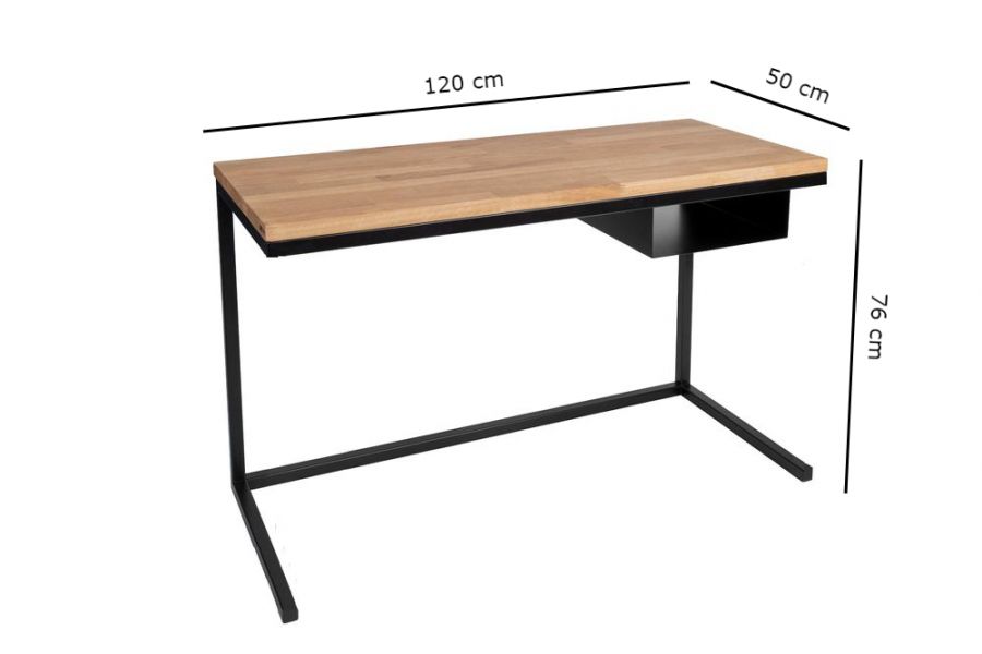 Biurko loft Aero stolik dąb stal drewno 120 x 50 czarny - HOGGA