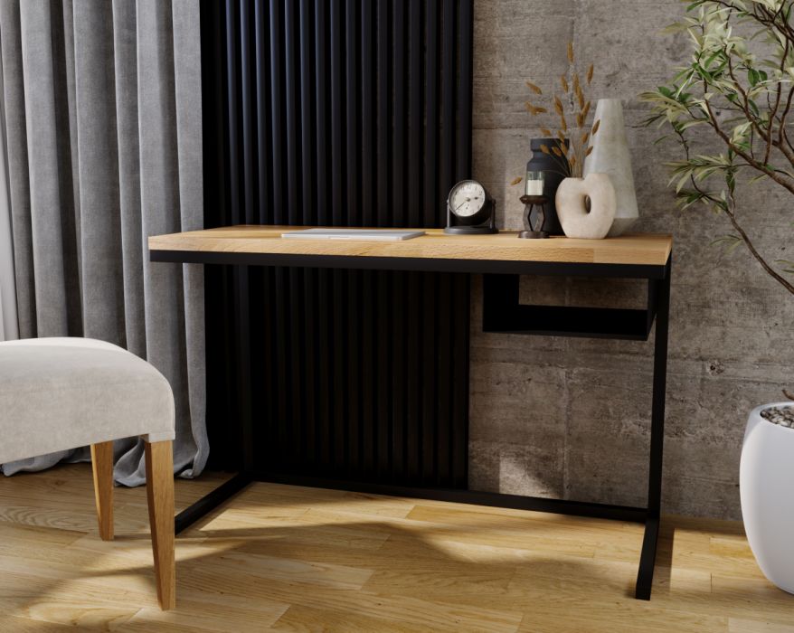 Biurko loft Aero stolik dąb stal drewno 120 x 50 czarny - HOGGA